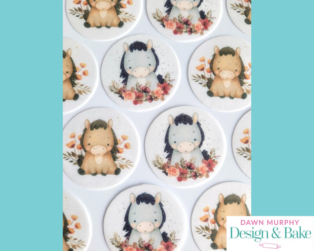 Horse Donkey Edible Toppers for Cakes, Cupcakes, Drinks, Cookies ...