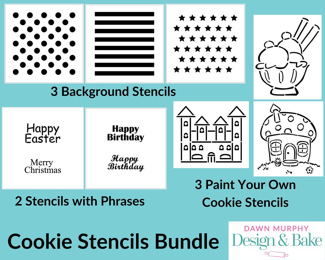 Beginner's Biscuit Decorating Cookie Stencil Bundle - 8 Physical ...
