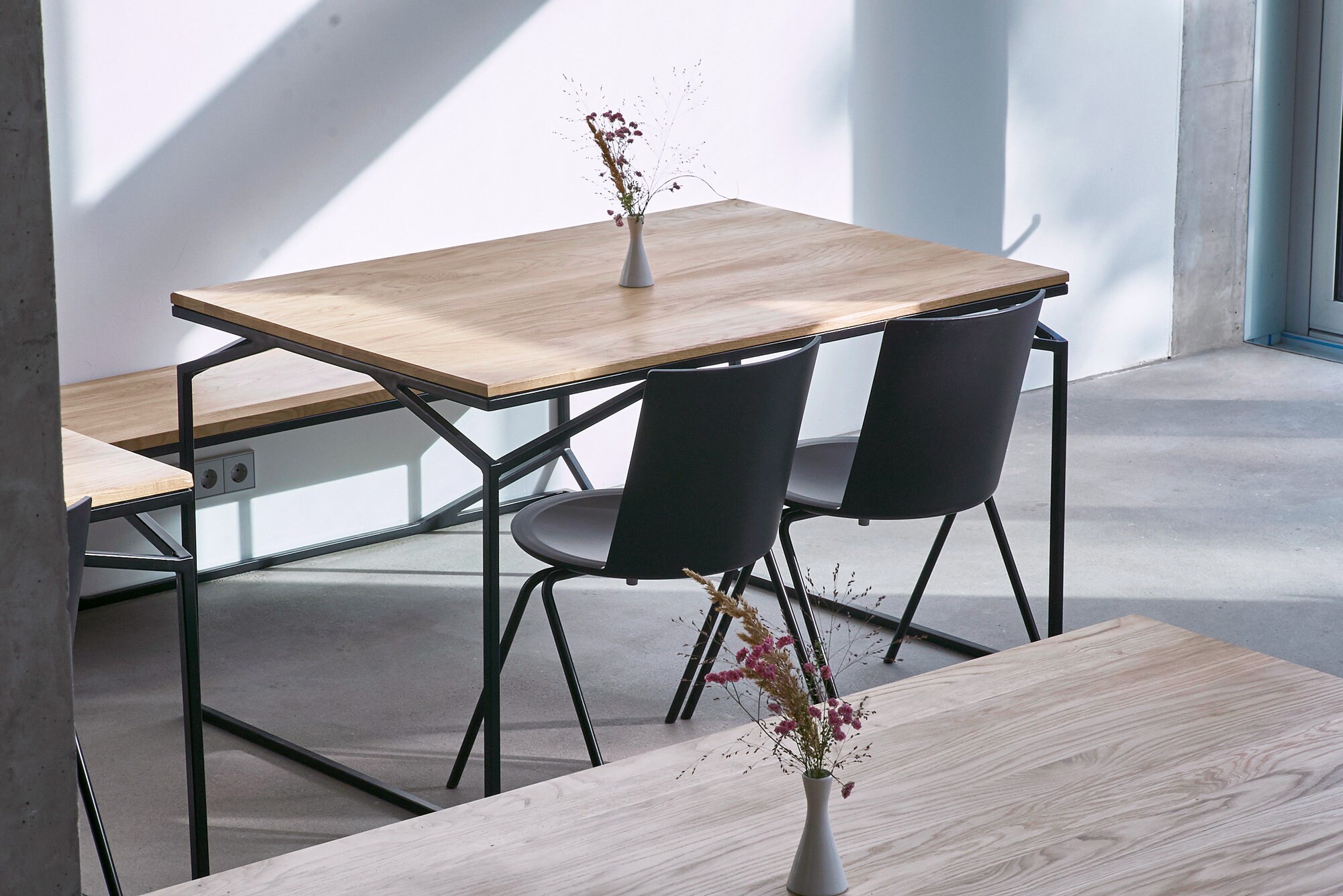 Bench REA - Steel & High-quality Oak Wood Seating Surface - Etsy