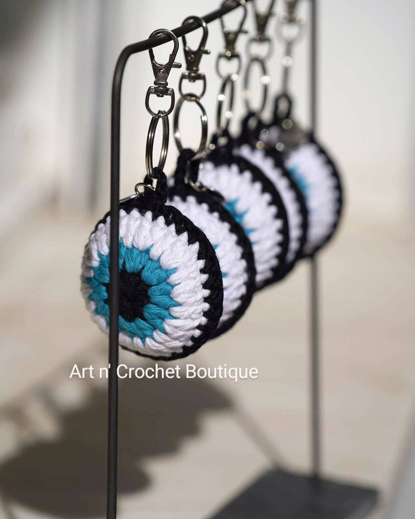 Crochet Evil Eye Keyringkeychainbag Charmcrochet Gifts - Etsy