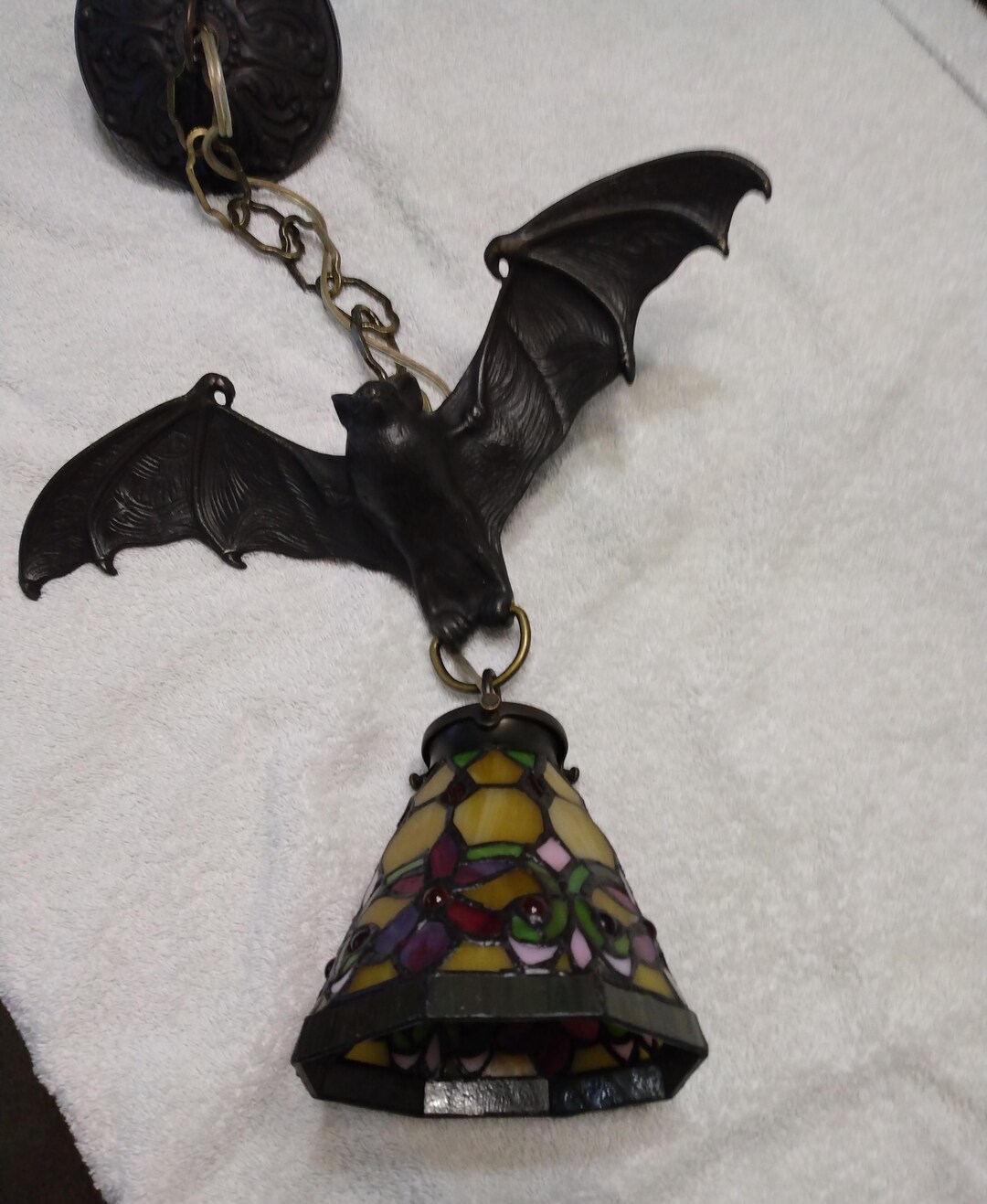 LG1 Solid BRONZE Bat Gothic Chandelier With Choice of Leaded Glass ...