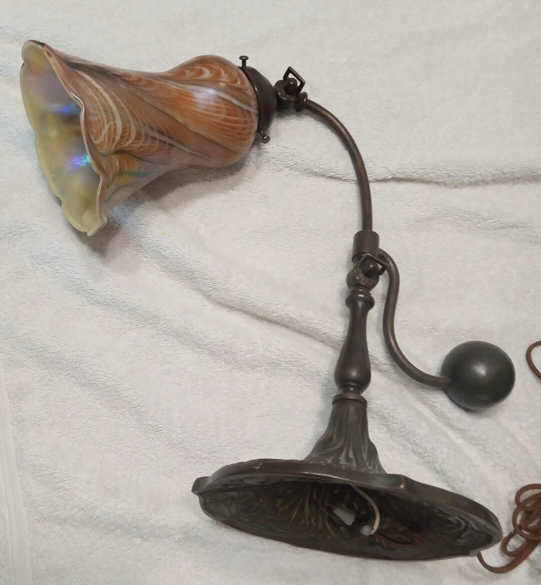 Solid Bronze Counterweight Desk Lamp HEAVY SUPER QUALITY Nice Art Glass ...