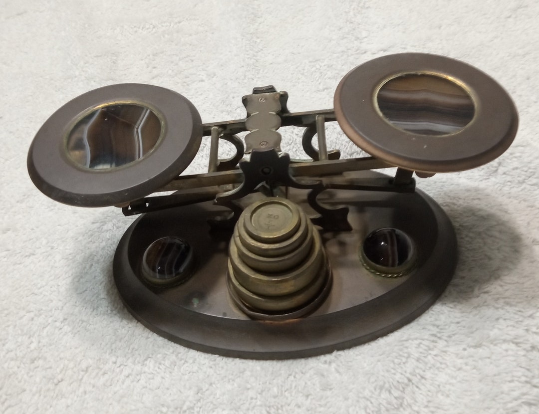 RARE Victorian Desktop Postage Scale With Agate Inserts C:1880 Solid ...