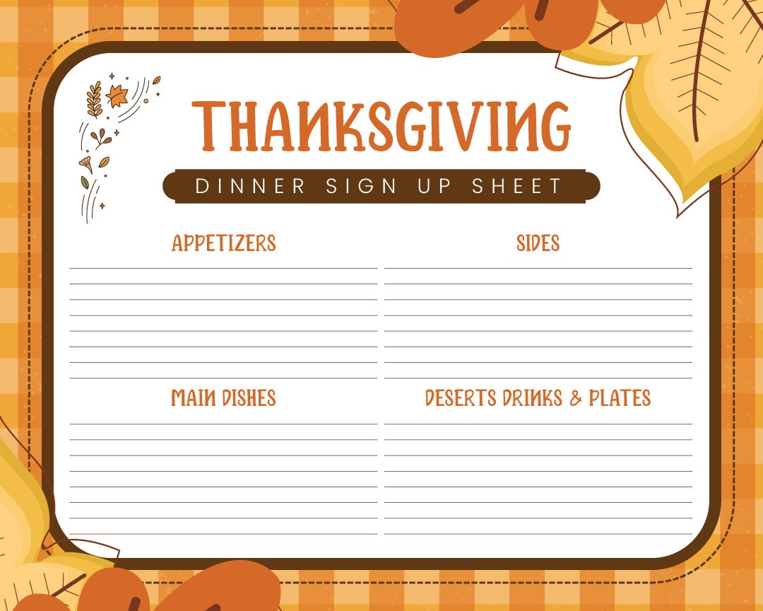 Thanksgiving Potluck Sign-up Dry Erase - 11"x14" - Acrylic Calendar ...