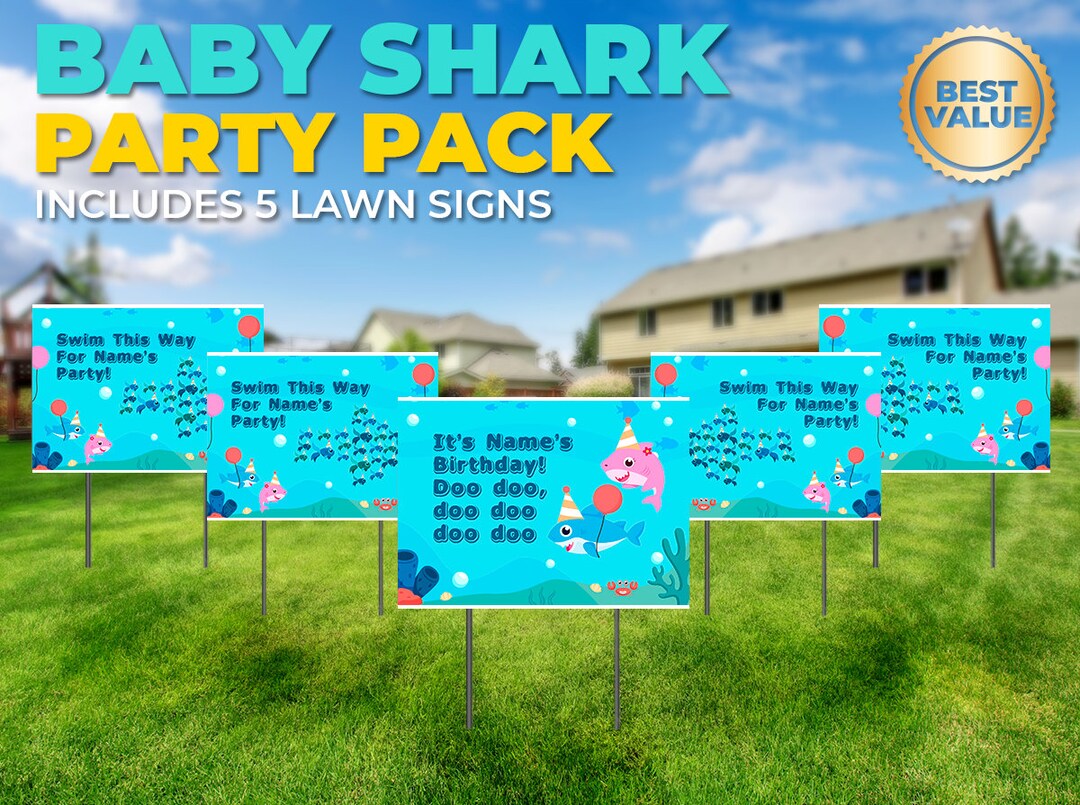 Baby Shark Inspired Personalized Birthday Lawn Signs- Pack of 5 - Etsy UK