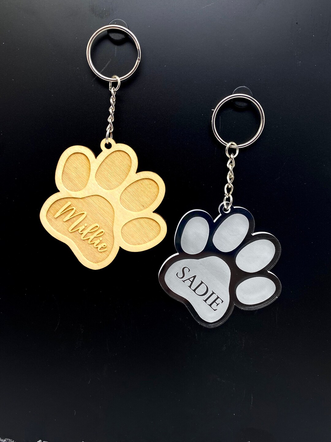 Dog Name Keychain | Custom Pet Name Keychain | Paw Print Shape | Gift ...