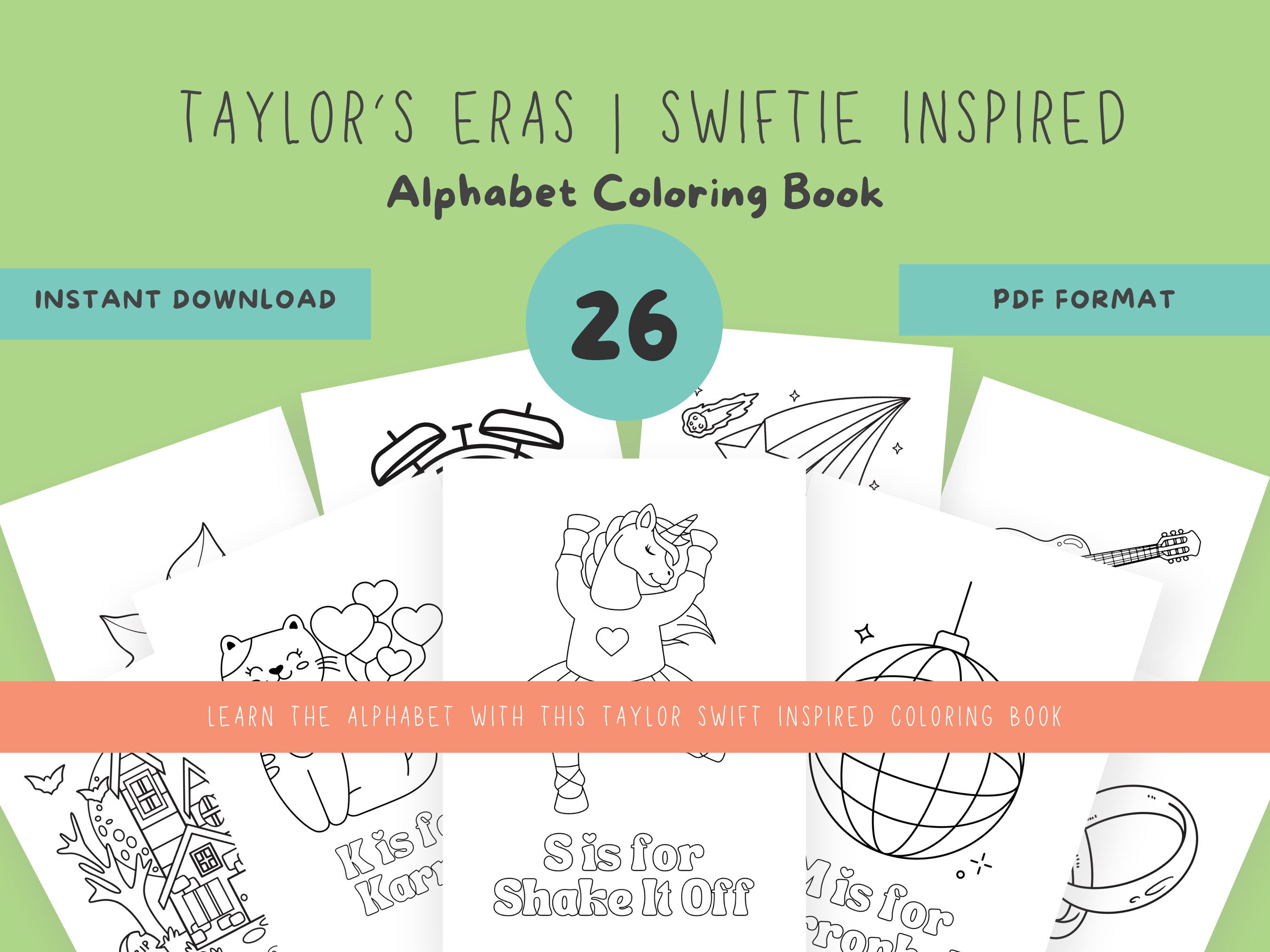 KIDS Taylor Swift Inspired Alphabet Coloring Book, Color, Swiftie ...