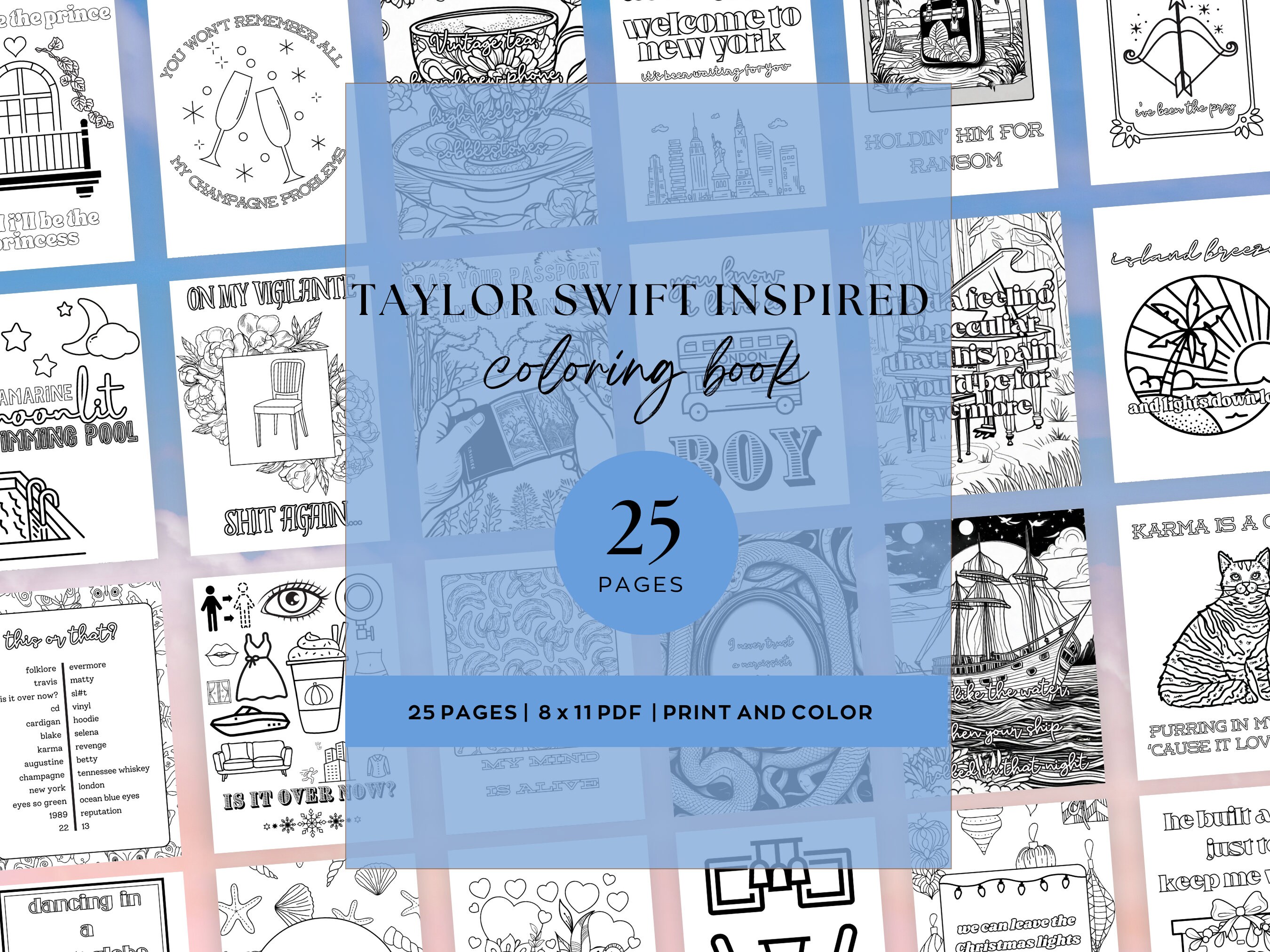 Taylor Swift Inspired Coloring Book, Activity Pages, Swiftie, Printable ...