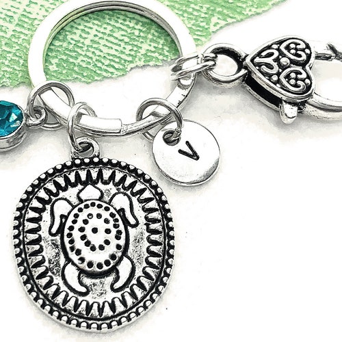 FILIGREE TURTLE KEYCHAIN Personalized With Initial Charm - Etsy