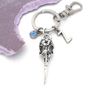 Raven Skull Keychain, Skull Initial Keyring Personalized Gift Bird ...