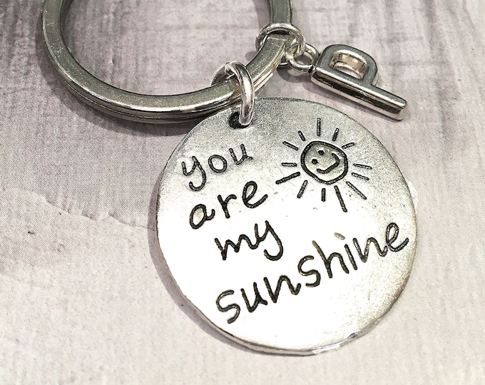 You Are My Sunshine Keychain, You Are My Sunshine Gift, Initial Keyring ...