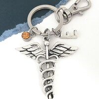 Silver Anatomy Heart Stethoscope Caduceus Charm Keychain Medical School ...