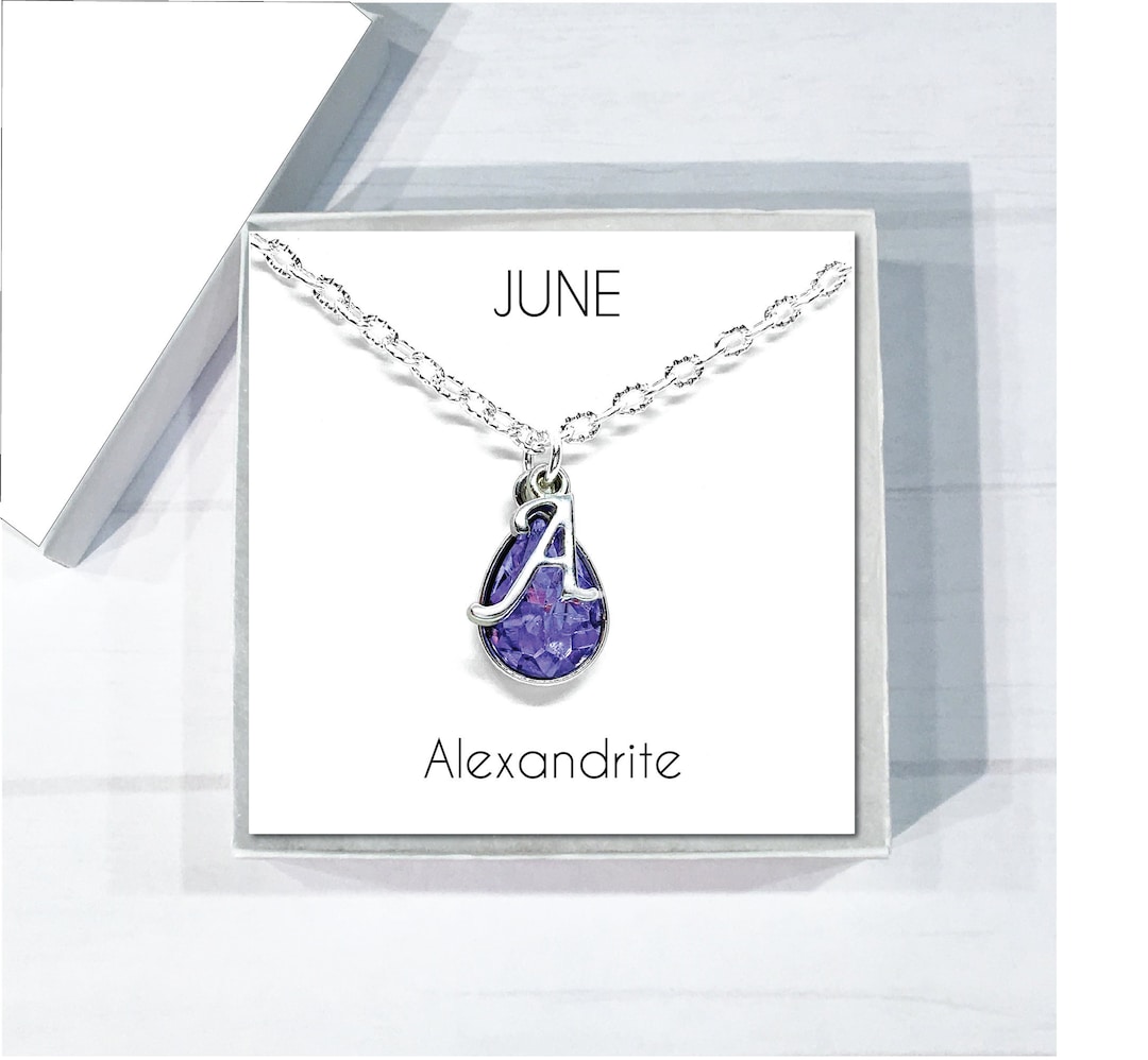 June Birthstone Necklace, Alexandrite Birthstone Pendant, Initial ...