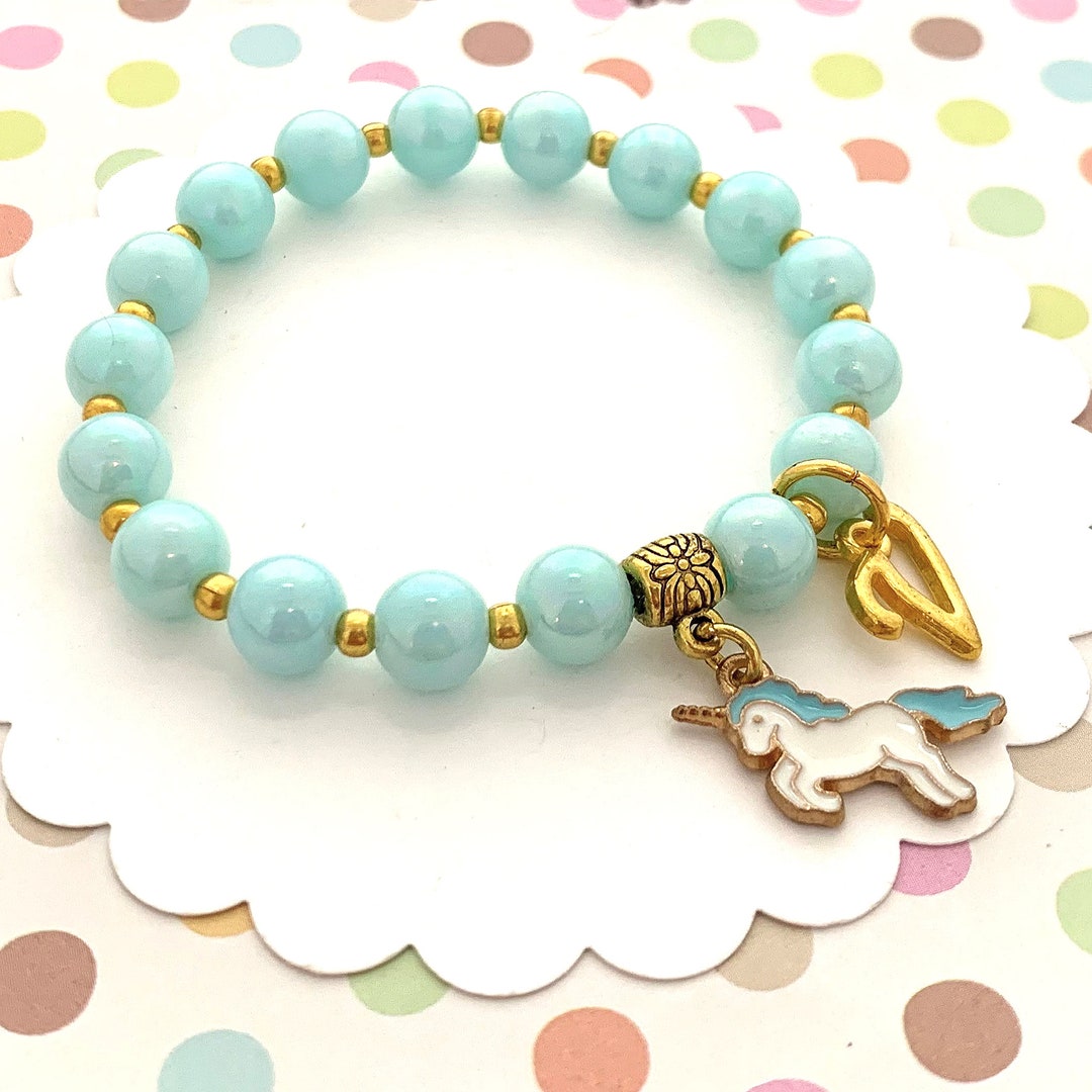 Unicorn Bracelet for Little Girl, Personalized Gift, Beaded Stretch ...