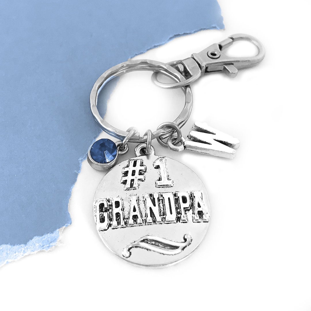 Number One Grandpa Keychain, Grandfather Gift Initial Keyring ...