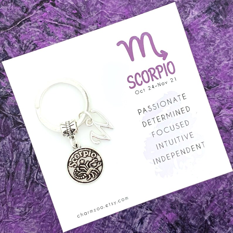 Scorpio Keychain Zodiac Keychain Initial Keyring October - Etsy