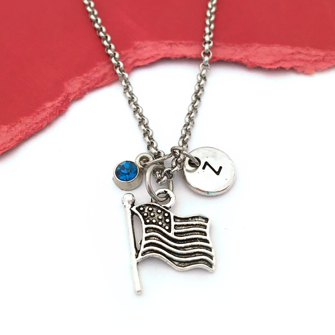 US Flag Necklace American Flag Necklace Initial Necklace Flag Jewelry ...