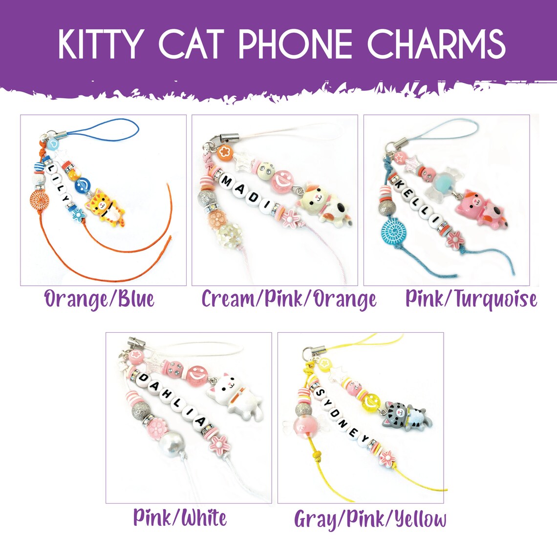Kitty Cat Phone Charm, Name Phone Charm, Personalized Phone Accessories ...