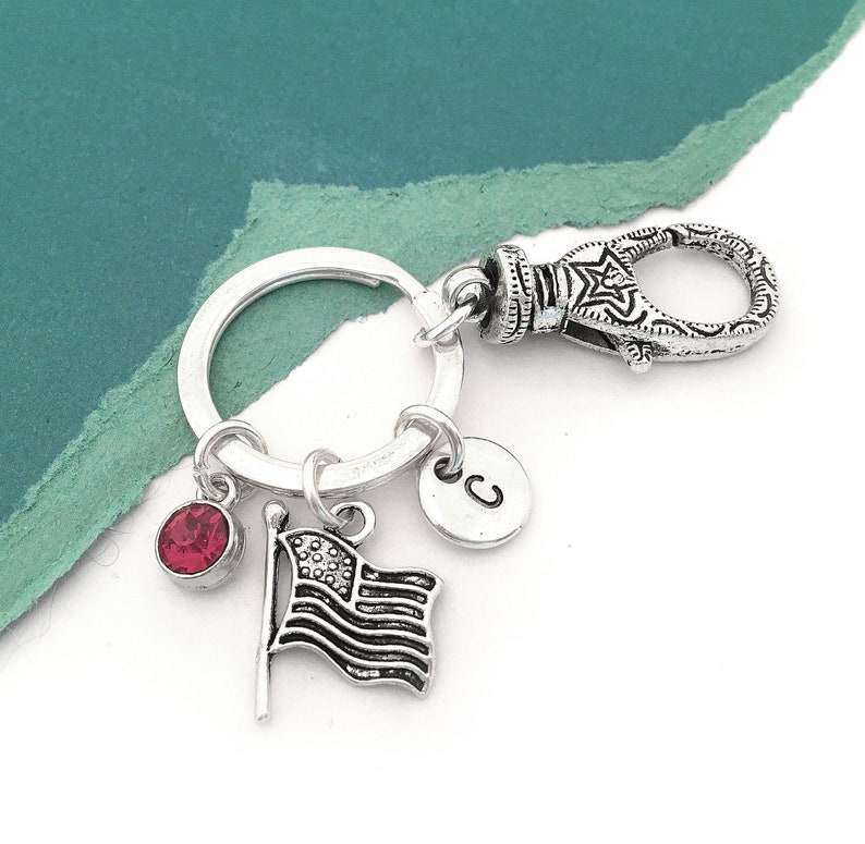 American Flag Keychain Initial Keyring US Flag Keychain New - Etsy