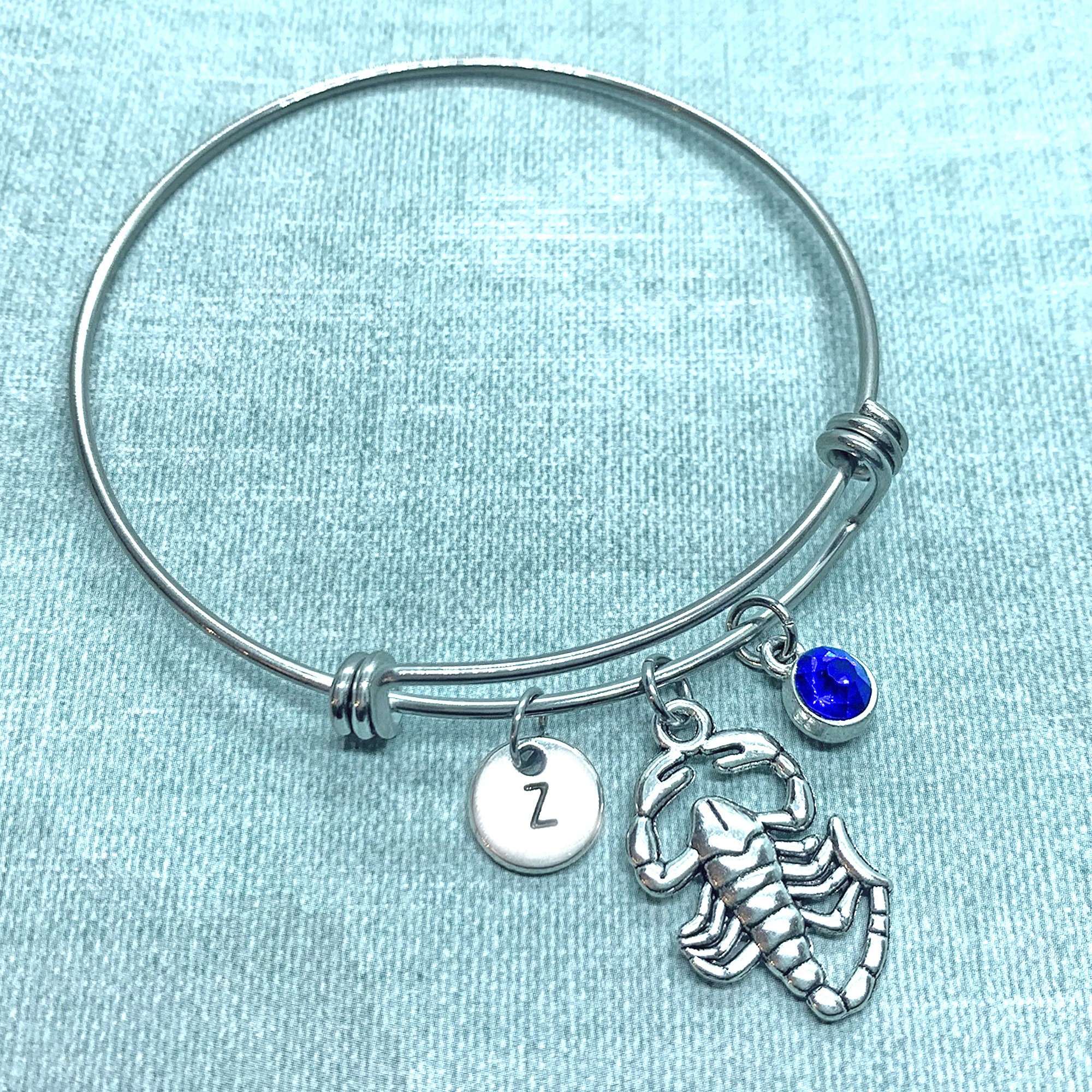 Scorpion Bracelet Initial Bangle Scorpio Birthday Gifts | Etsy