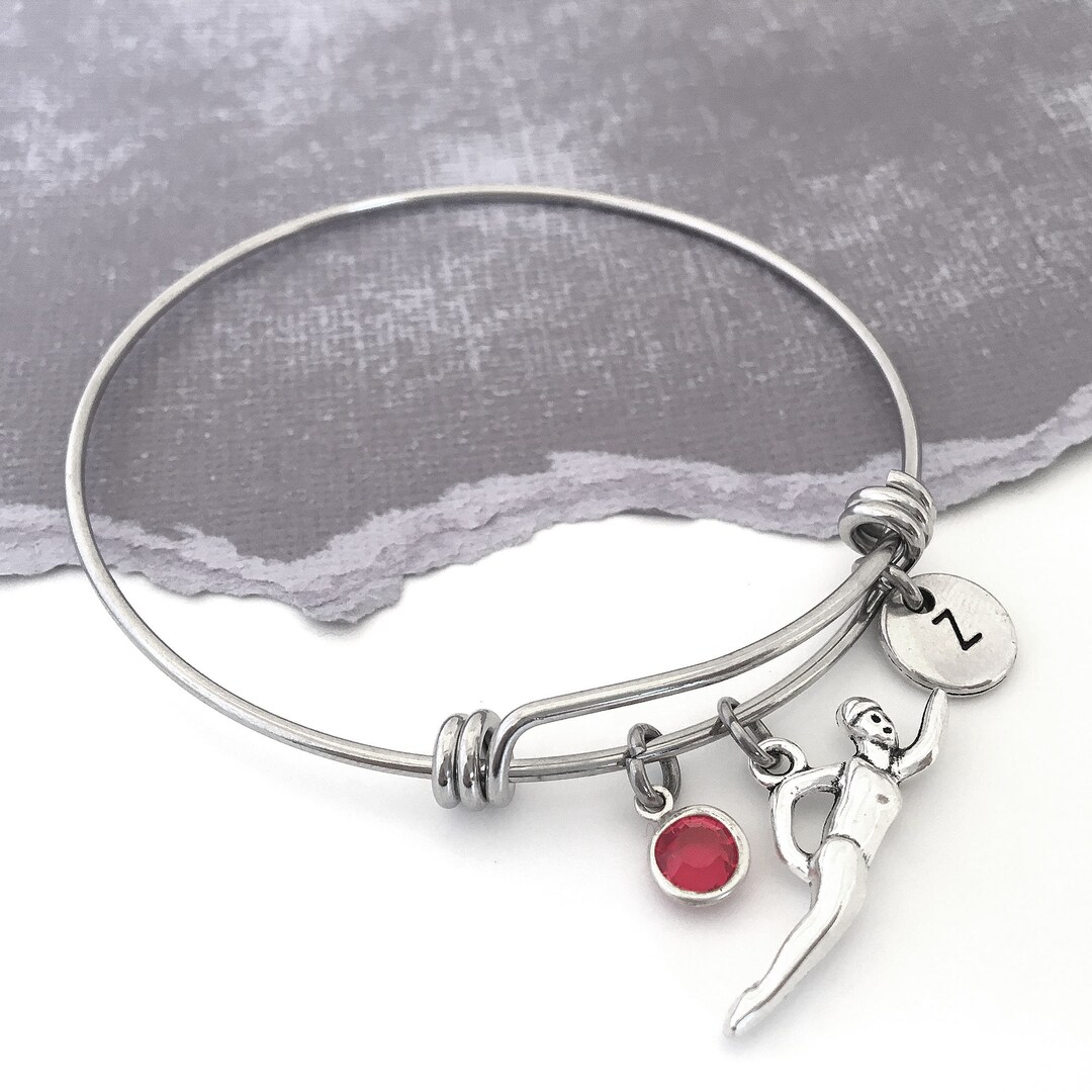 Swimmer Bangle, Swimming Bracelet, Swimmer Charm Bracelet, Swimmer ...