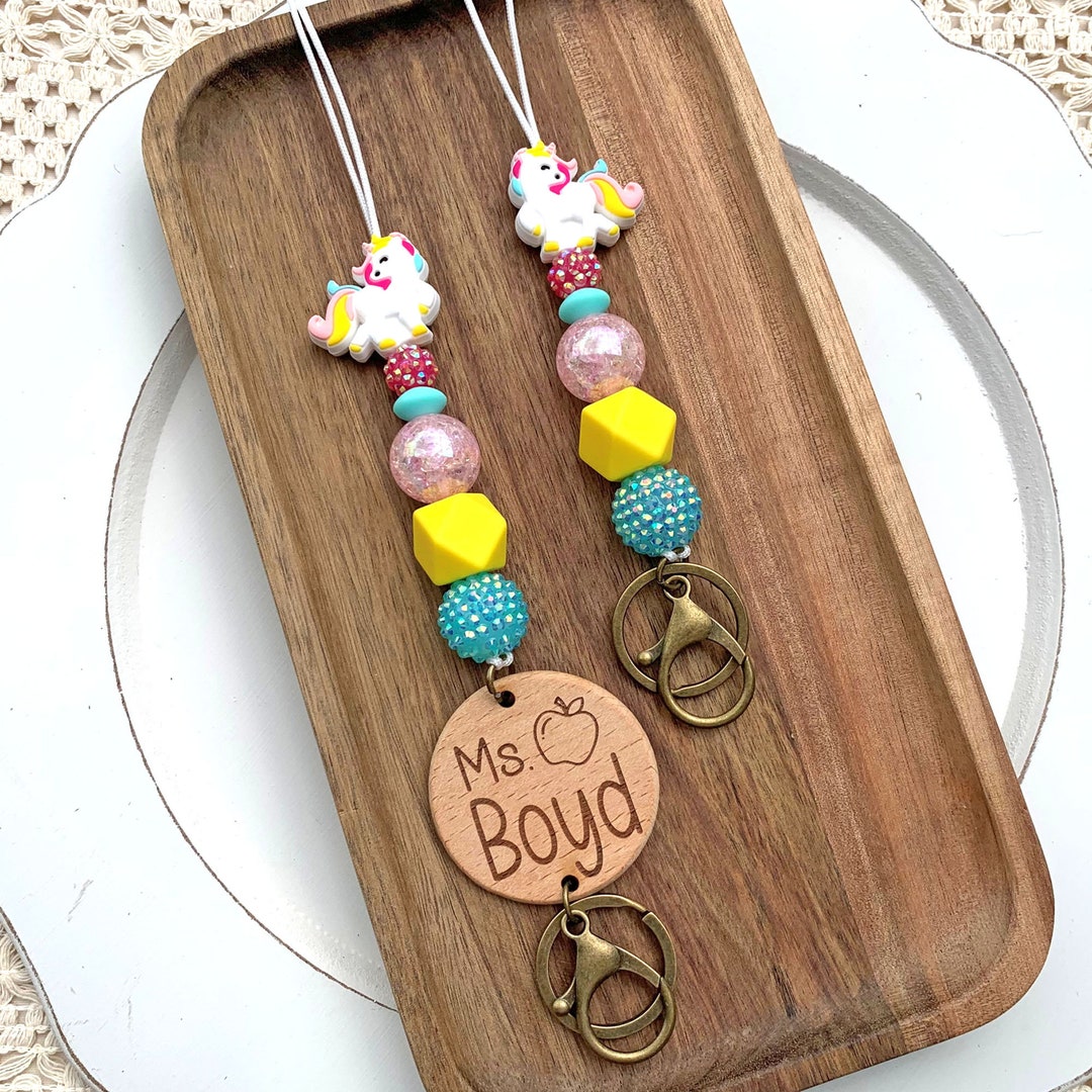Unicorn Lanyard With Name Tag Cute Lanyard With Beads - Etsy
