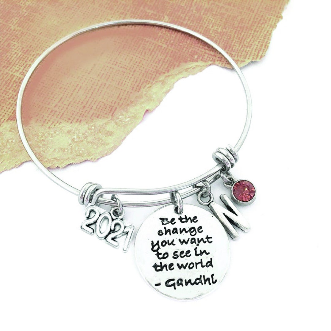 Class of 2024 Bracelet, Graduation Charm Bracelets, Gandhi Quotes ...