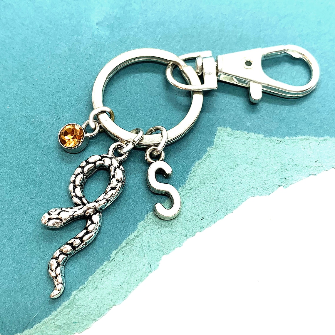 Snake Keychain Initial Key Chain Personalized Snake Lover | Etsy