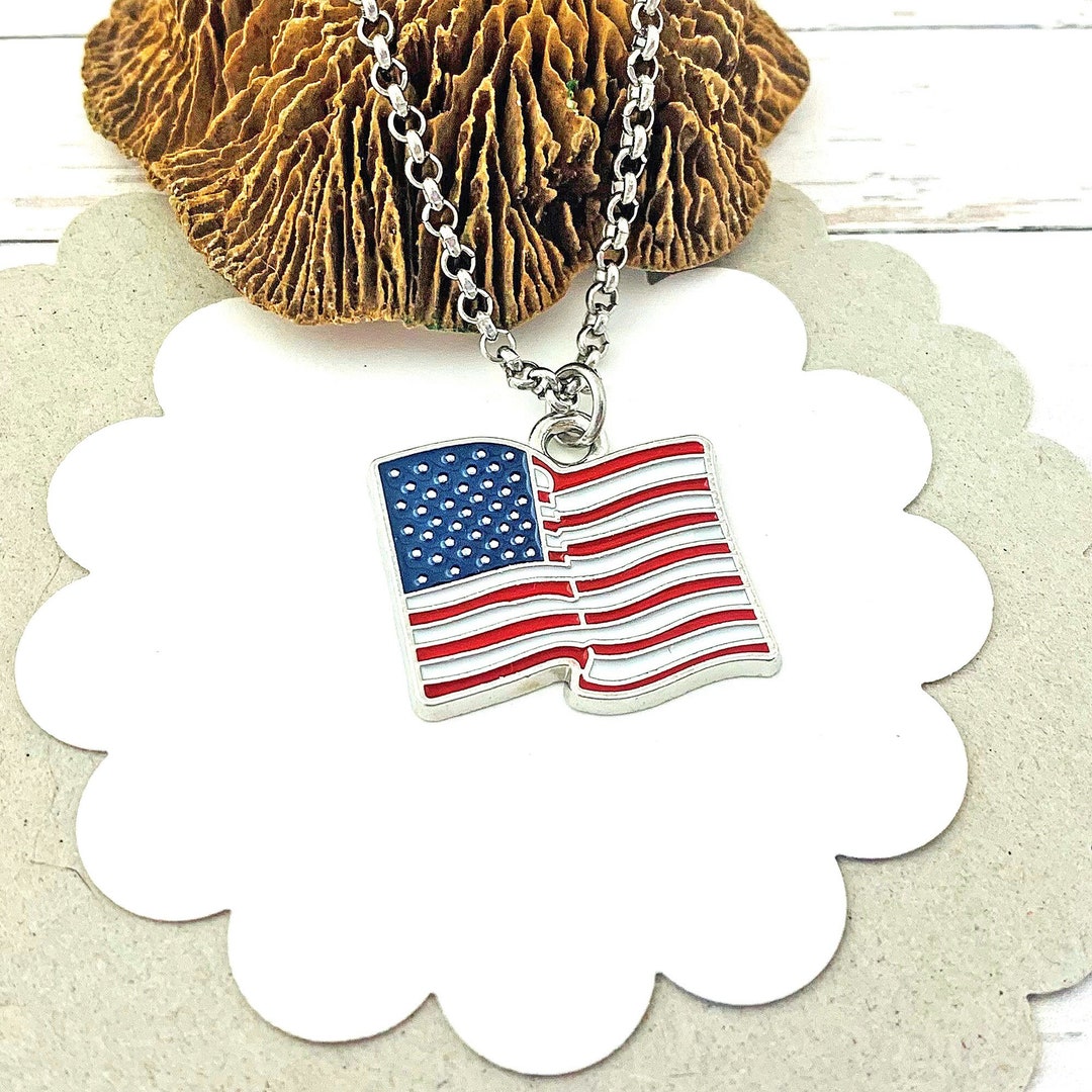 USA Flag Necklace, American Flag Jewelry, Patriotic Gift, Memorial Day ...