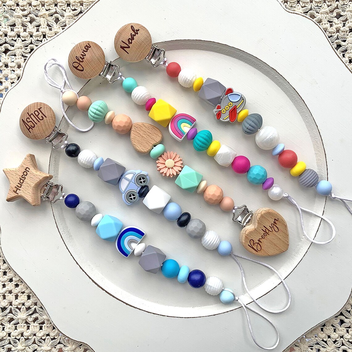 Rainbow Pacifier Clip, Personalized Rainbow Baby Gift, Silicone Rattle ...