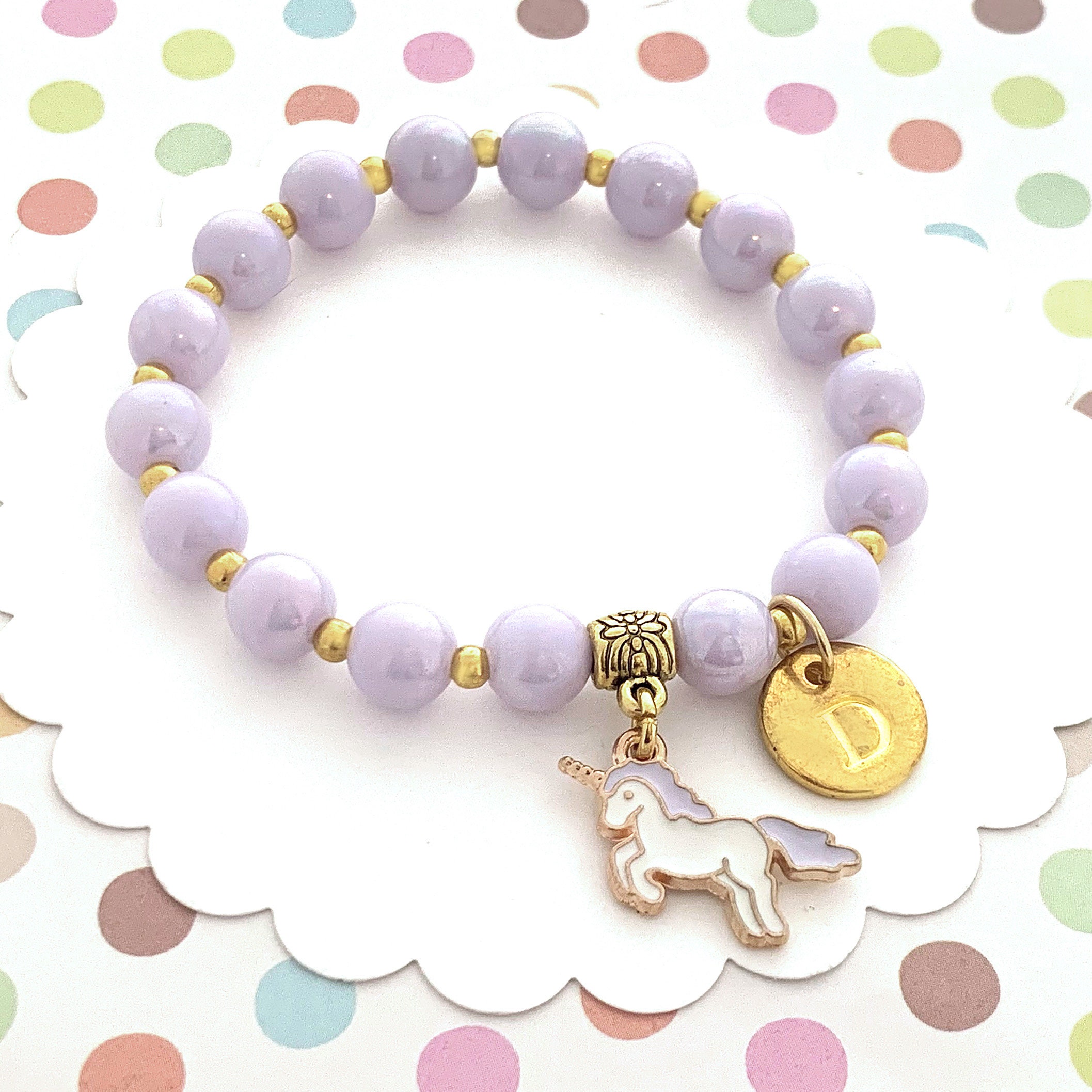 Unicorn Bracelet for Little Girl, Personalized Gift, Beaded Stretch ...