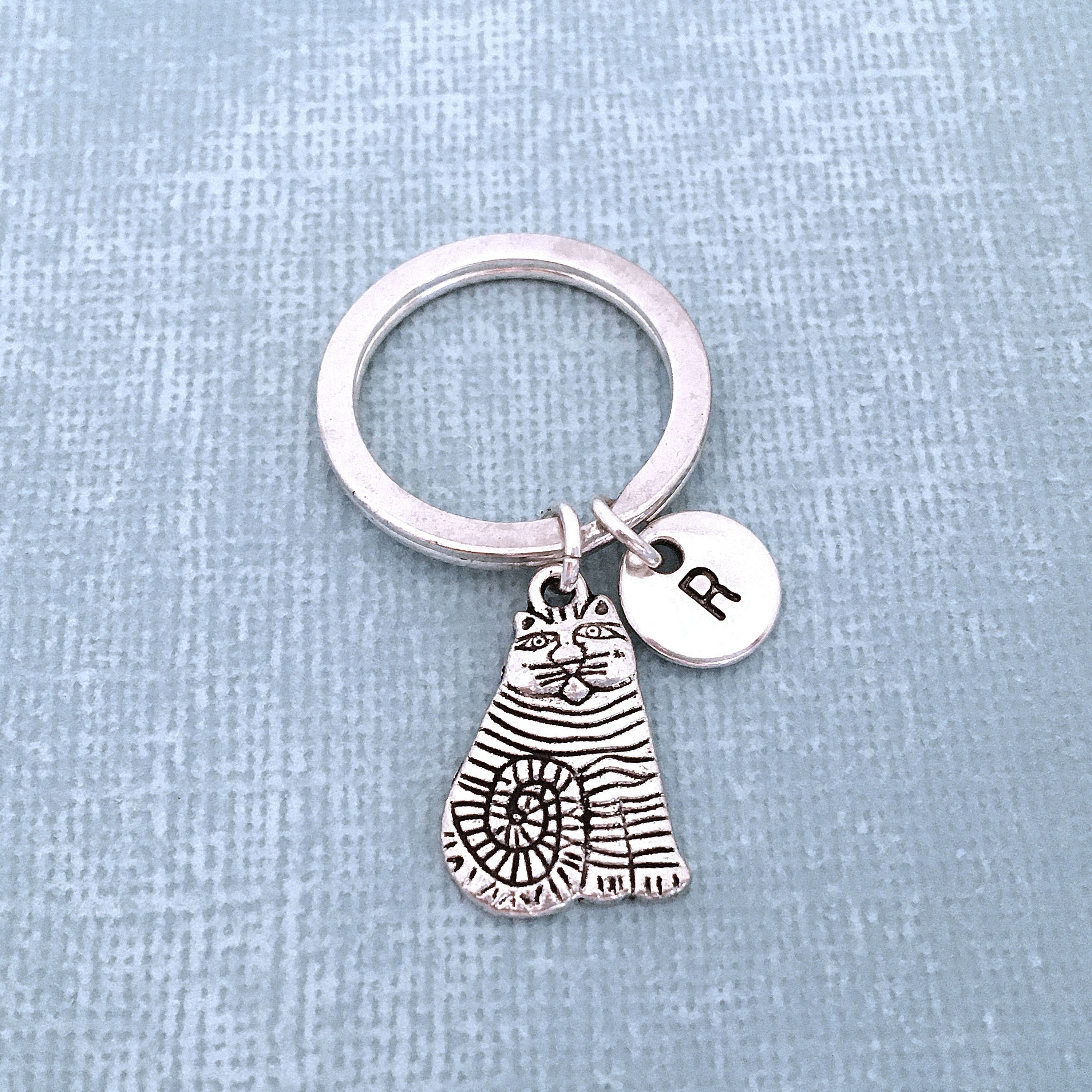 Cat Keychain Personalized Cat Key Ring Initial Keyring Cat | Etsy
