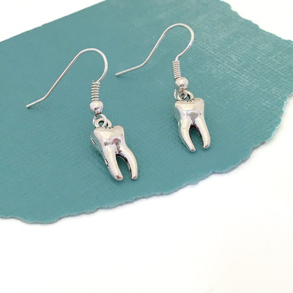 CharmZoo Tooth Earrings Teeth Earrings Silver Teeth Jewelry Dentist Earrings Dental Assistant Dental Hygienist Gift Tooth Jewelry Dentist Jewelry
