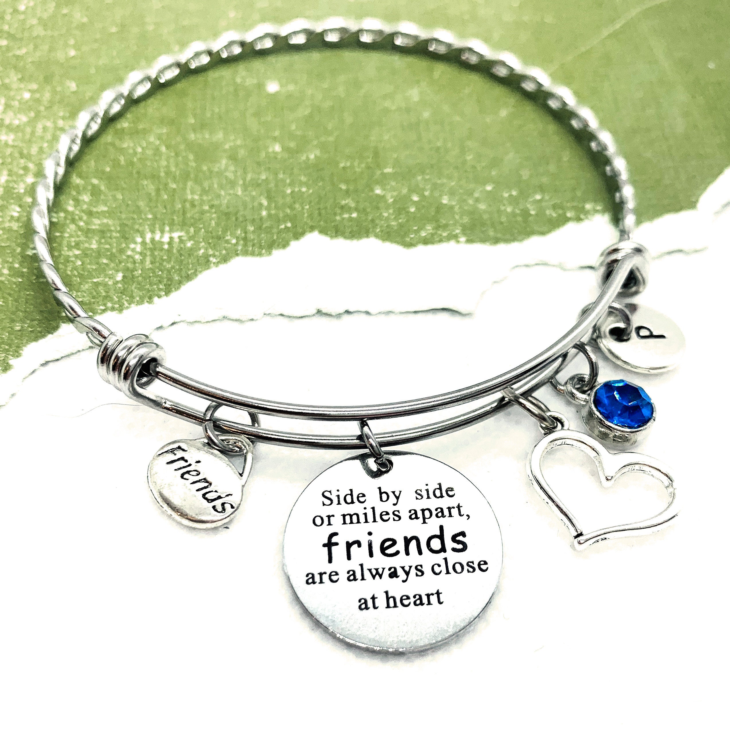 Friendship Bangle Friend Charm Bracelet Initial Bracelet - Etsy UK