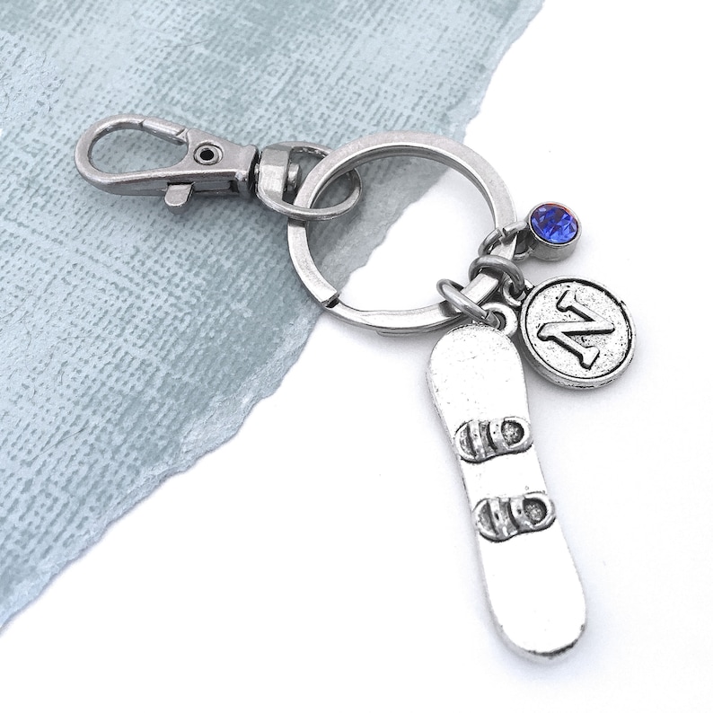 Snowboard Keychain Initial Key Chain Snowboarder Gift - Etsy