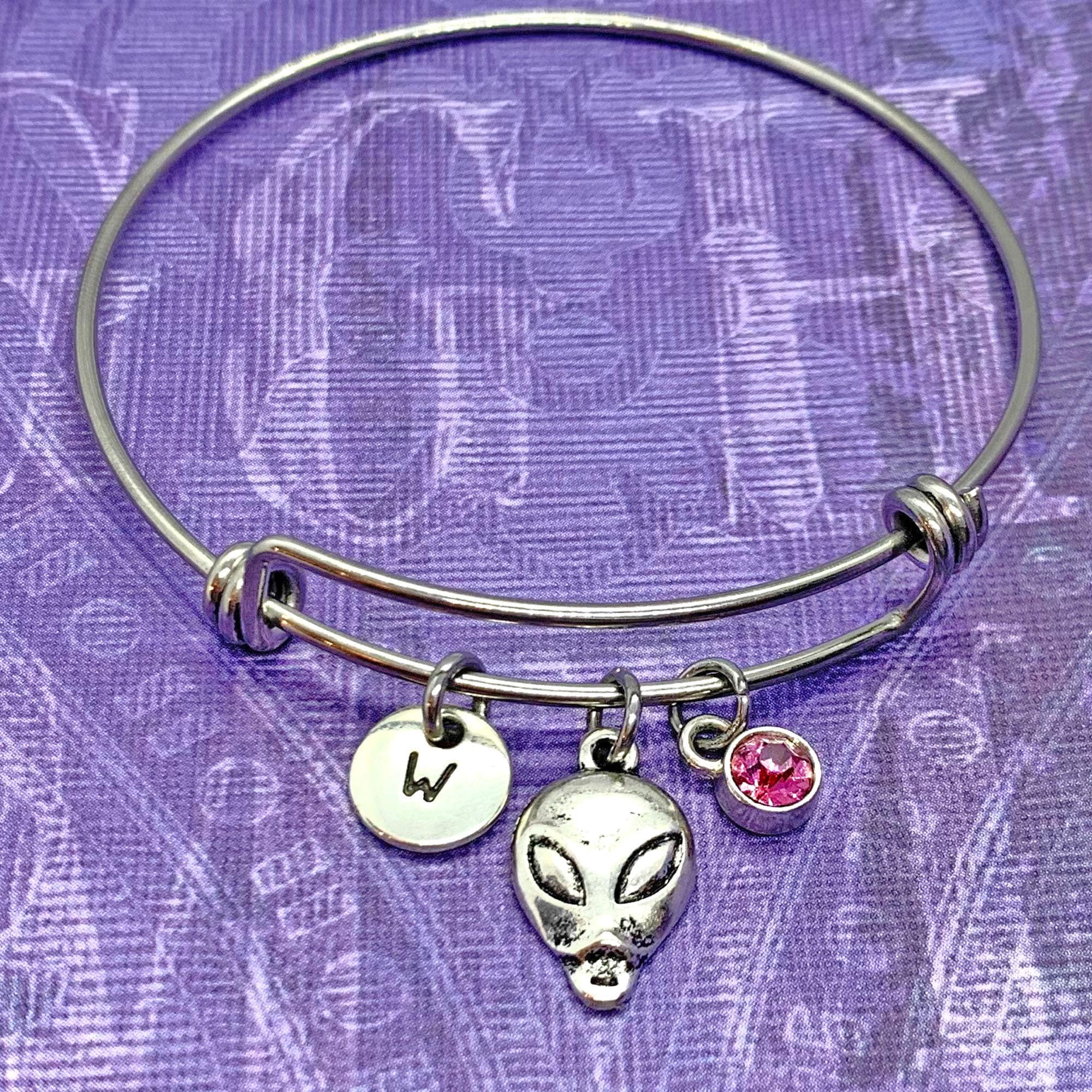 Alien Bracelet Charm Bangle Bracelet Initial Bangle Alien | Etsy