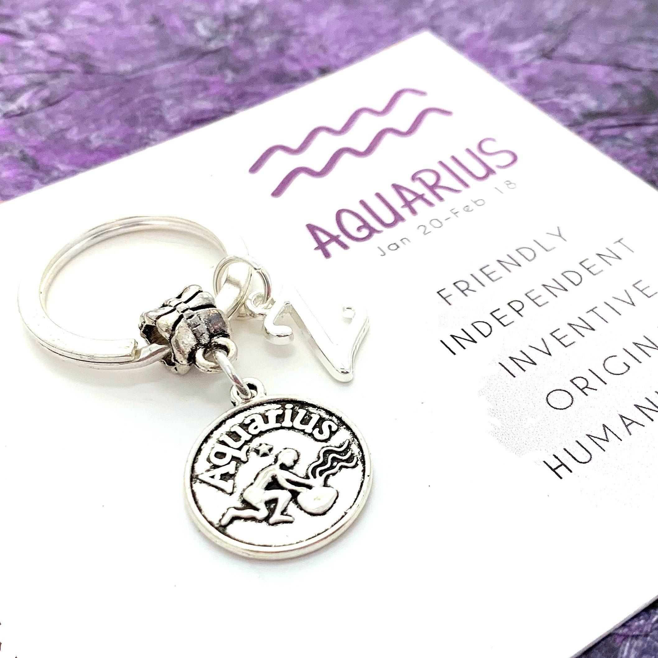 Aquarius Keychain Zodiac Keyring Personalized Gifts Initial - Etsy.de