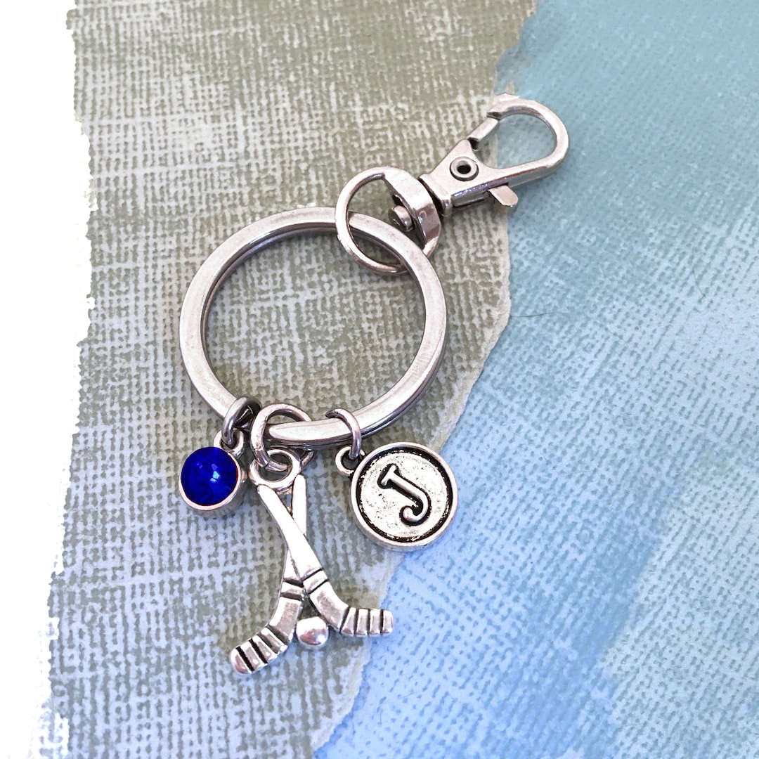 Hockey Keychain, Hockey Stick Key Chain, Initial Keyring, Hockey Lovers ...