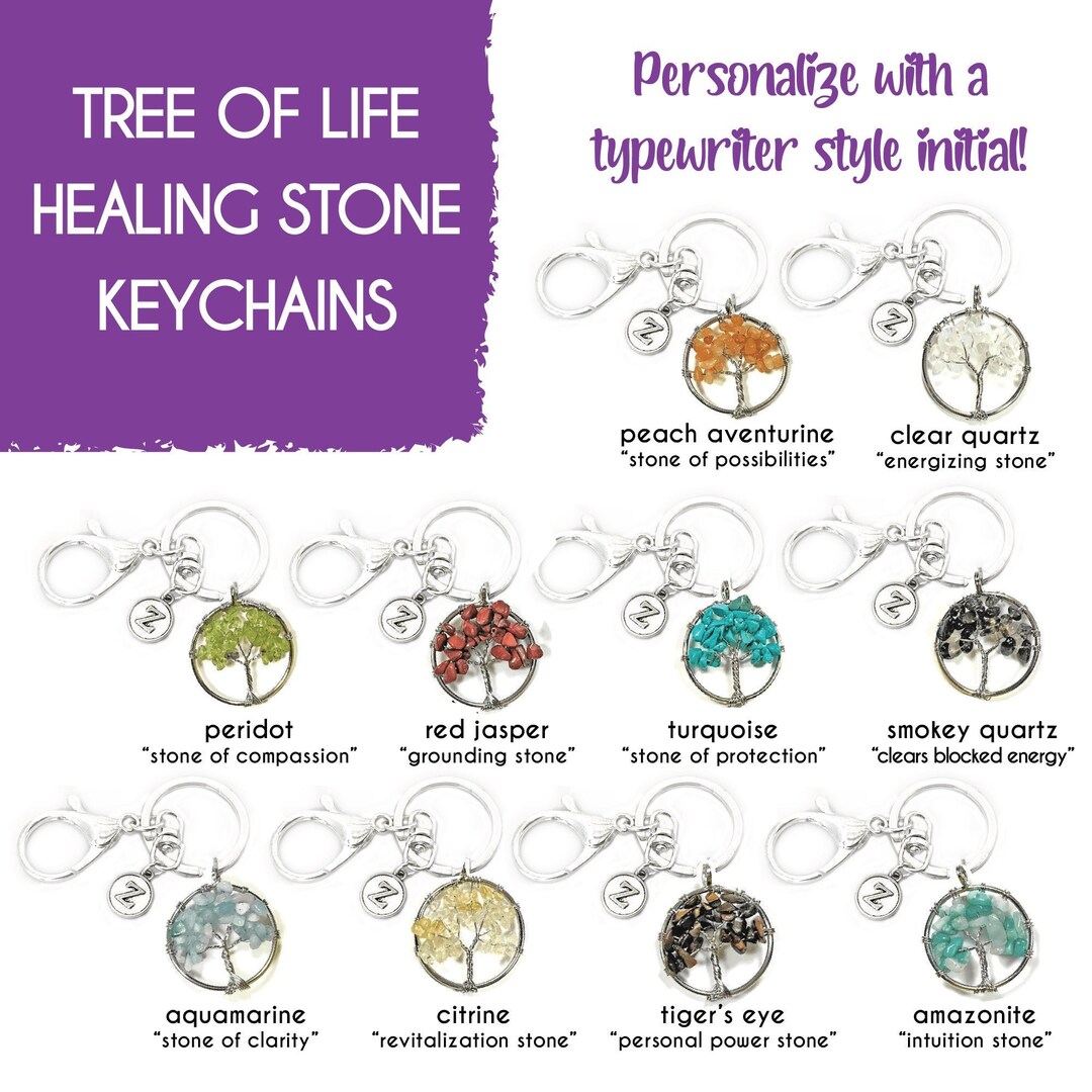 Healing Stone Keychains, Tree of Life Keychain, Family Tree Keychain ...
