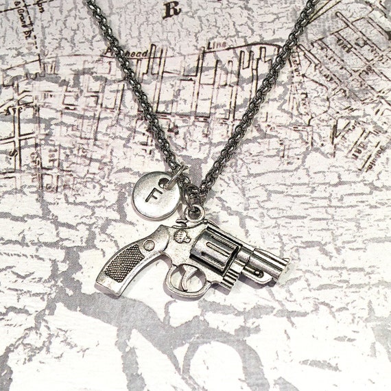 Gun Necklace Gun Jewelry Initial Necklace Revolver | Etsy