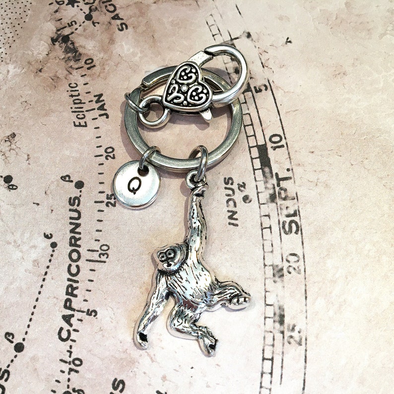 Monkey Keychain Initial Keyring Monkey Gifts for Kids | Etsy