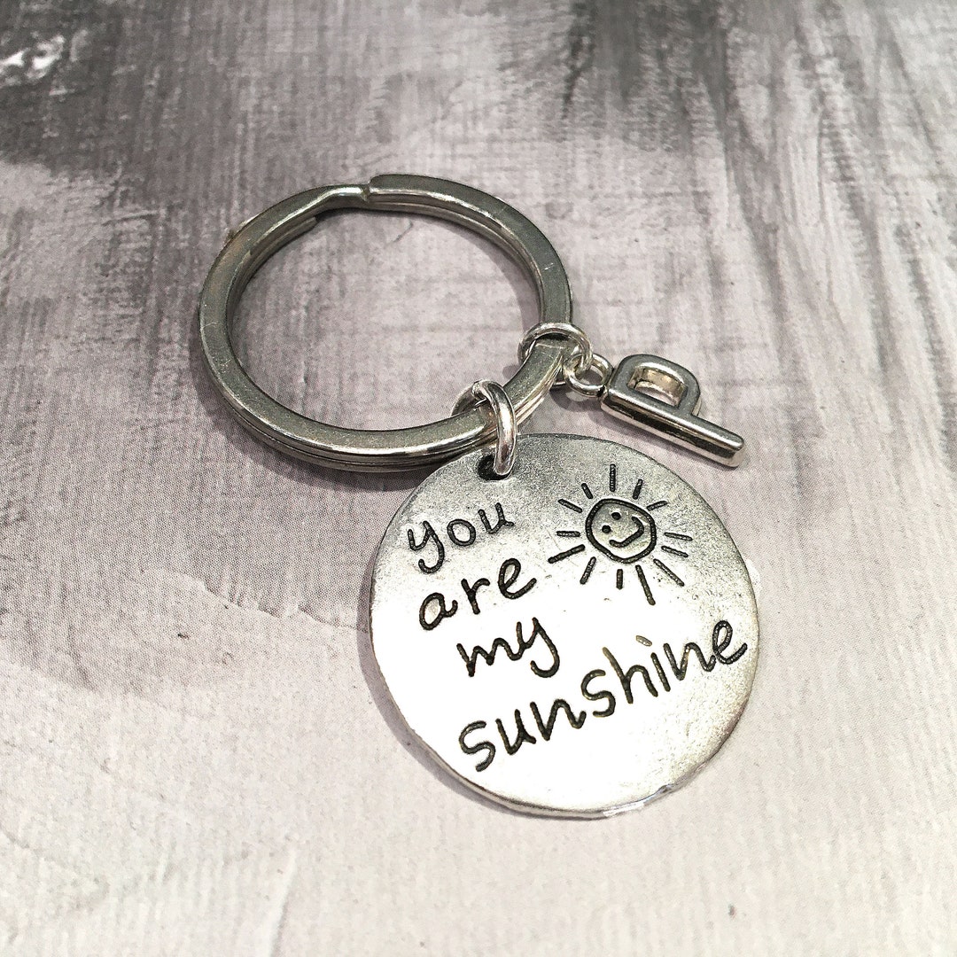 You Are My Sunshine Keychain, You Are My Sunshine Gift, Initial Keyring ...