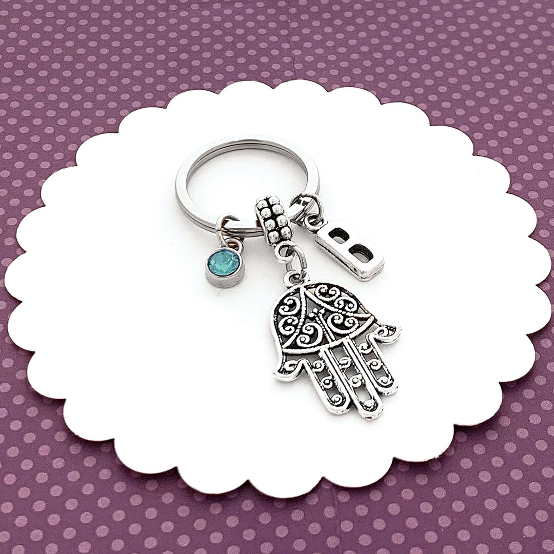 Hamsa Keychain, Hand of Fatima, Initial Keyring, Personalized Gift ...