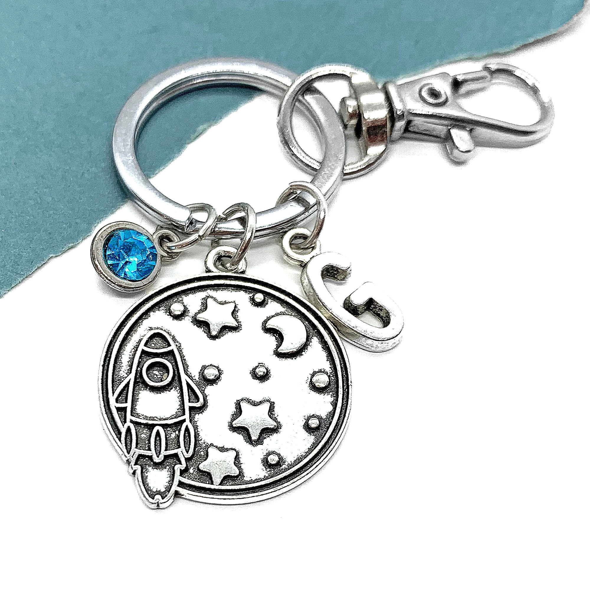 Space Keychain Initial Keyring Space Rocket Galaxy Key | Etsy