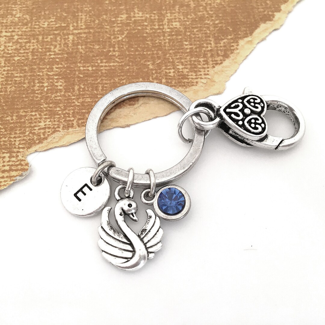 Swan Keychain Swan Gift Swan Charm Keyring Personalized Initial ...