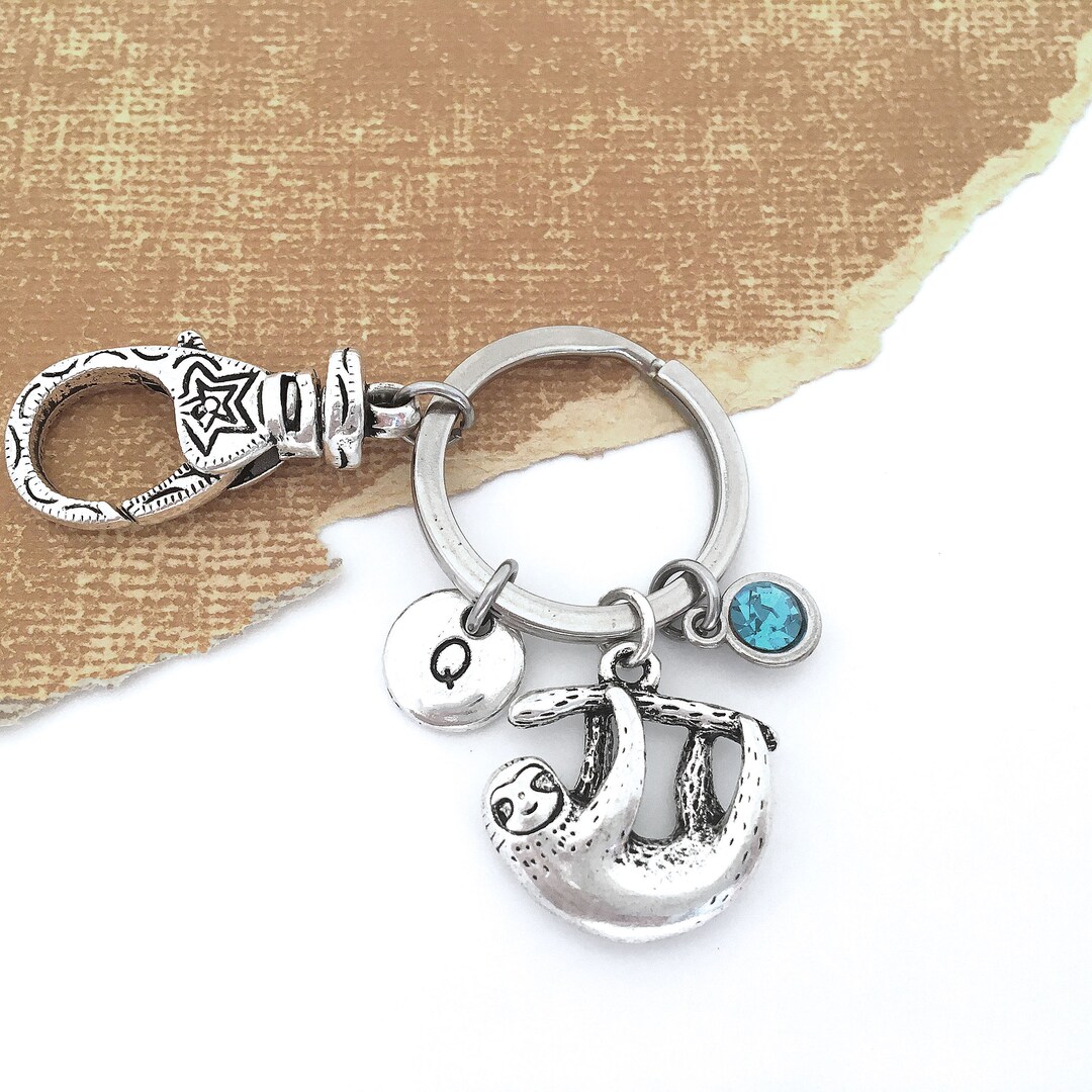 Sloth Keychain Initial Keyring Personalized Sloth Gifts, Hanging Sloth ...