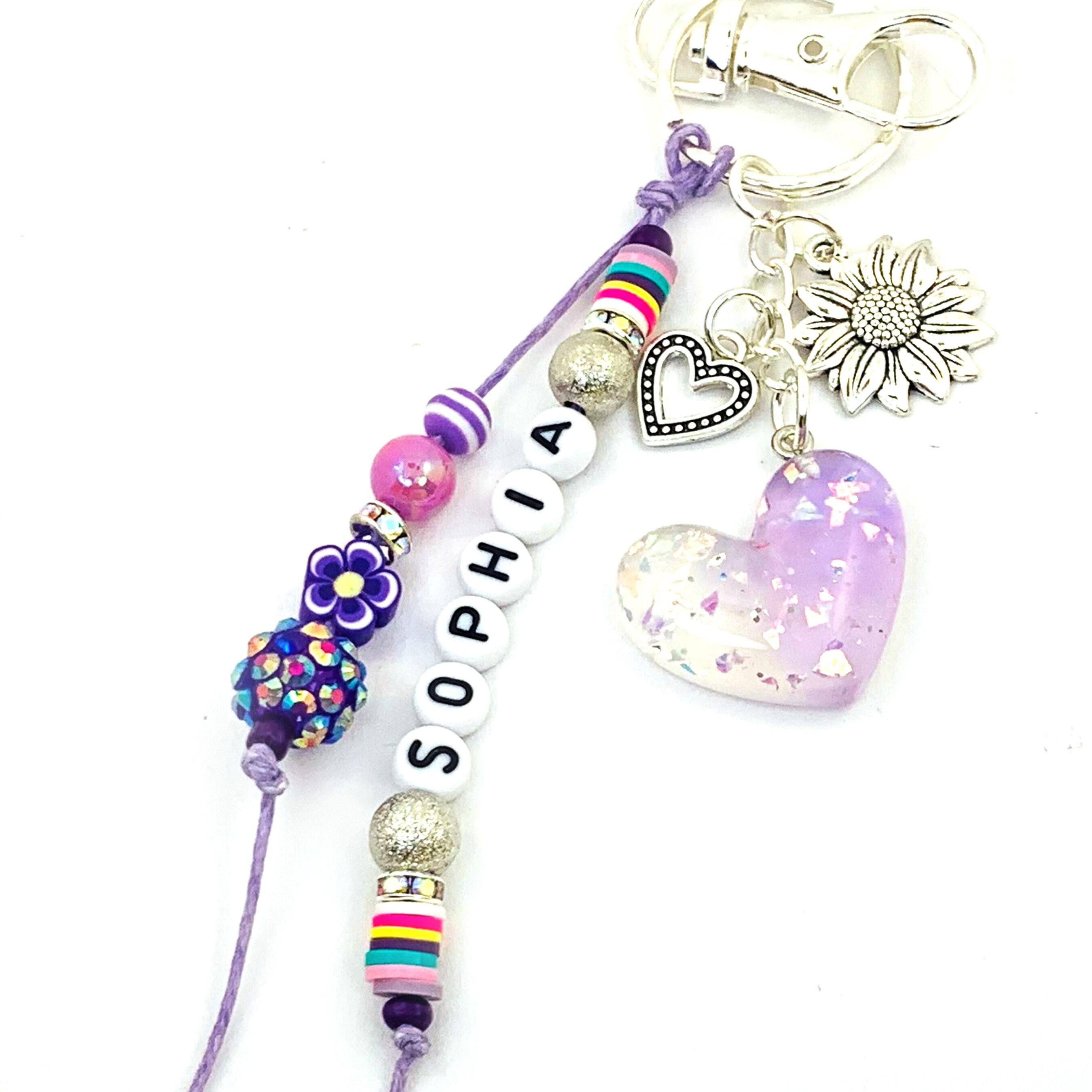 Beaded Name Keychain Backpack Name Tag Kids Heart Key Chain - Etsy