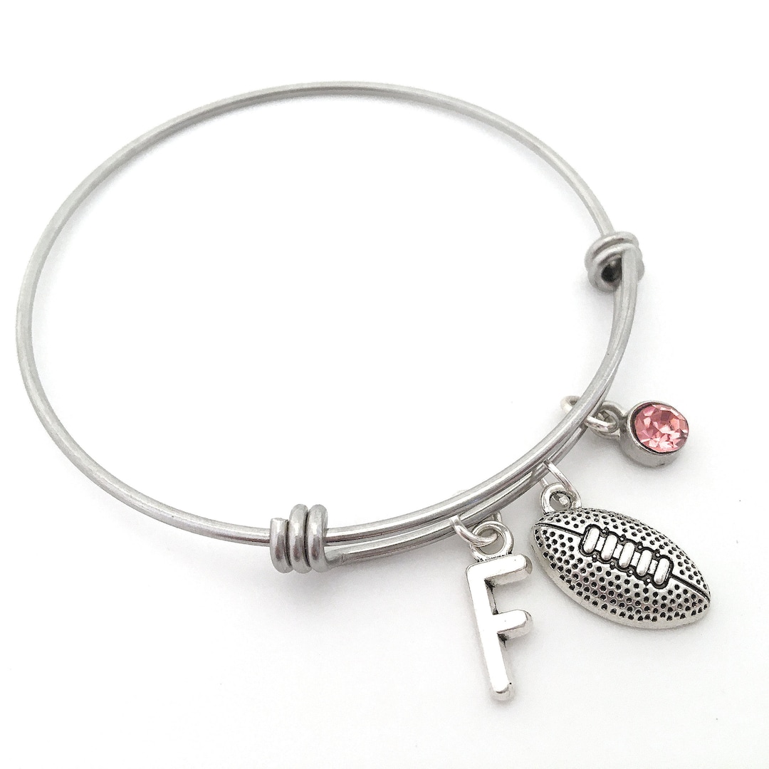 Football Bangle, Football Bracelet, Personalized Football Charm ...