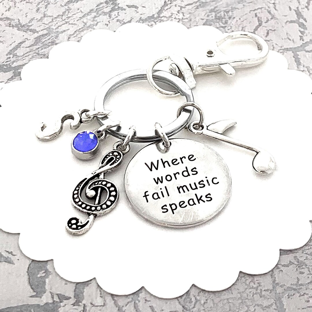 Music Initial Keychain, Where Words Fail Music Speaks, Music Lover Gift ...