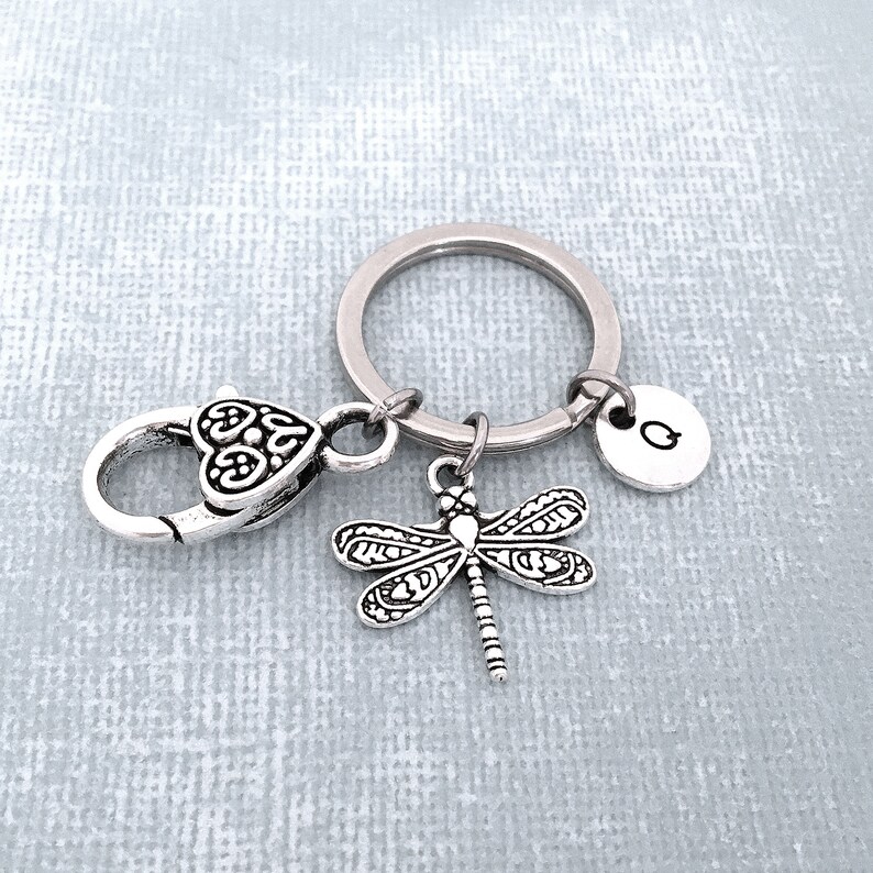Dragonfly Keychain Dragonfly Initial Key Ring Personalized | Etsy